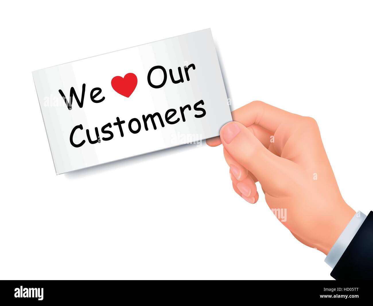 we love our customers card in hand isolated over white background Stock ...