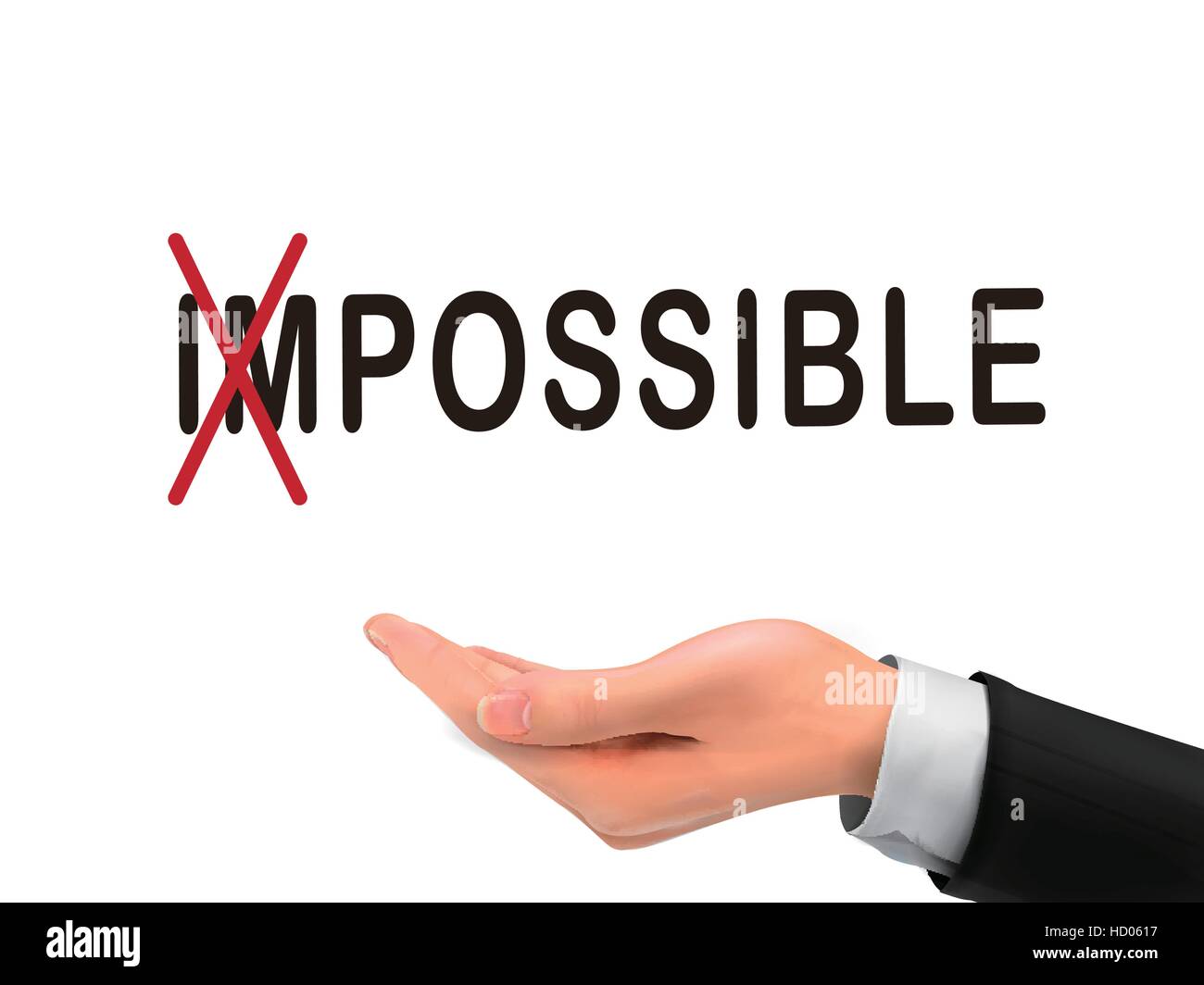 turning the word impossible into possible by realistic hand over white ...