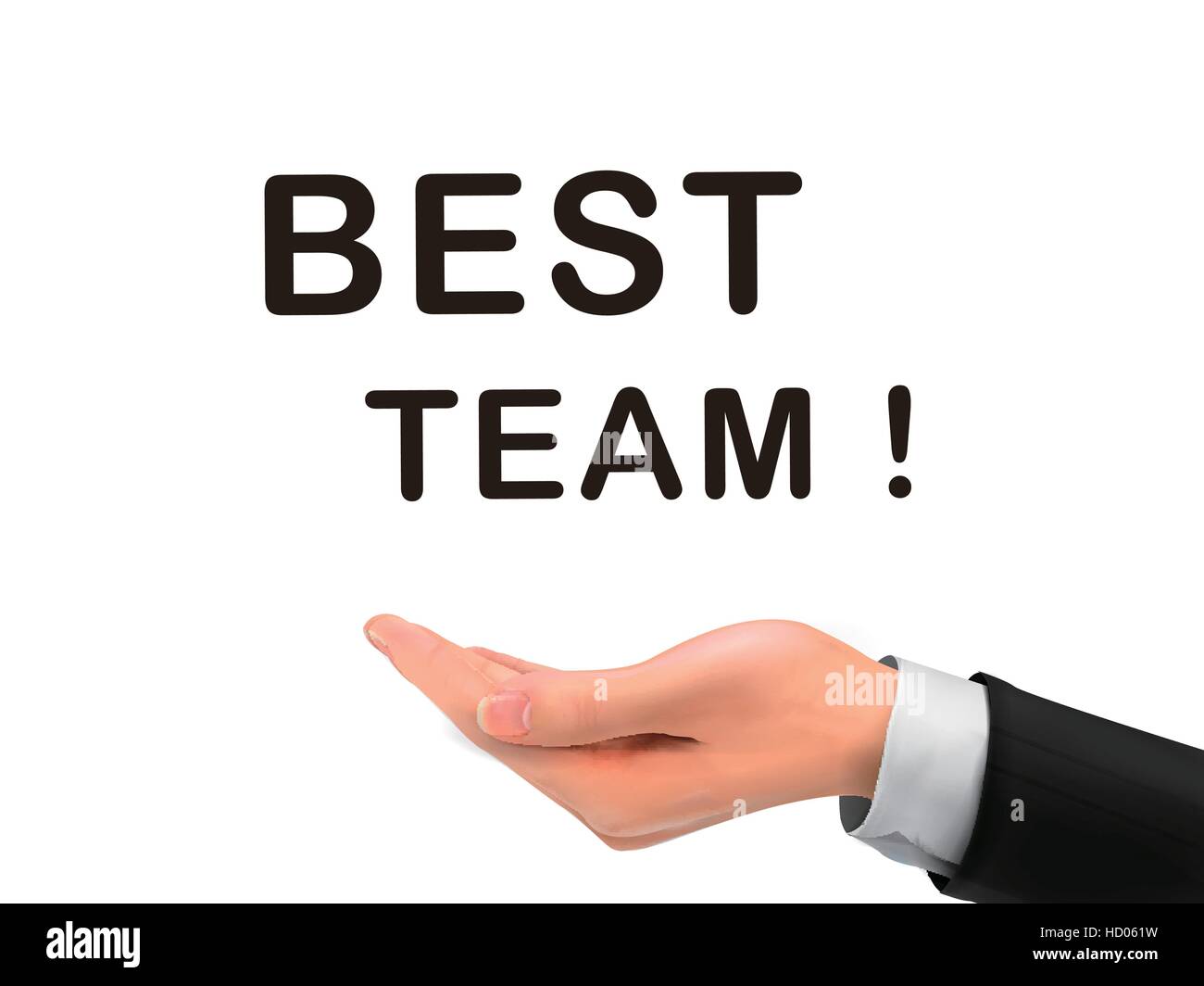 best team words holding by realistic hand over white background Stock ...