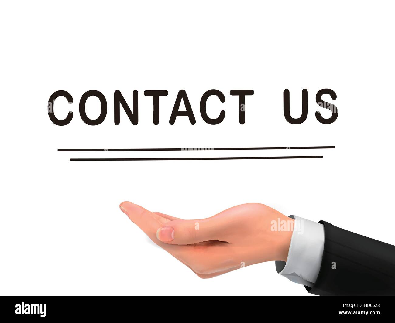 contact us words holding by realistic hand over white background Stock ...