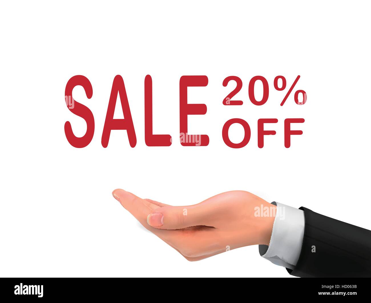 sale 20 percent off holding by realistic hand over white background ...