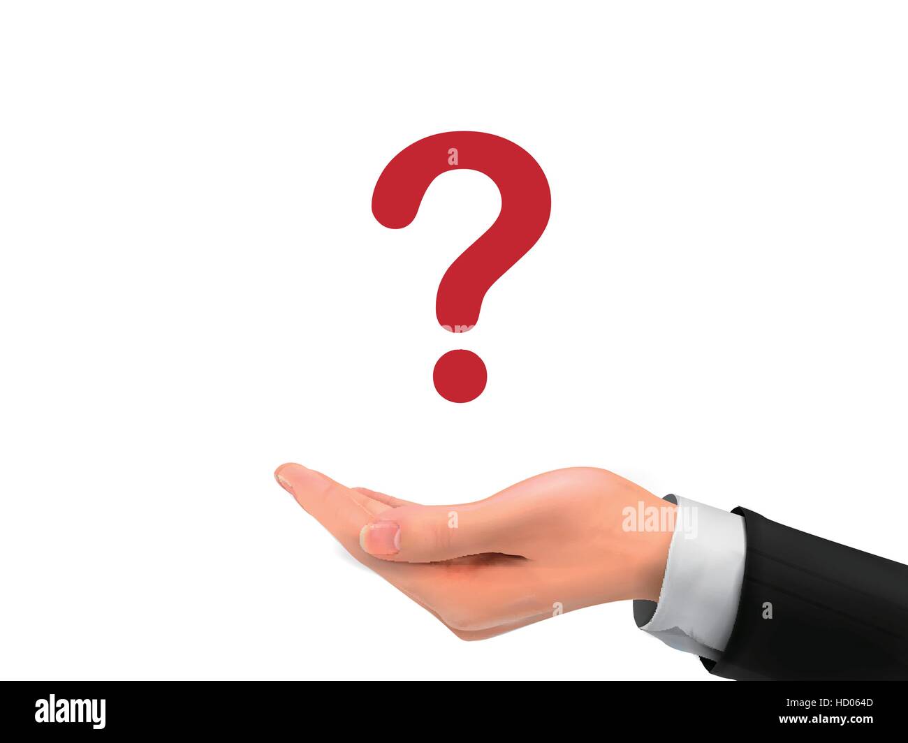question mark icon holding by realistic hand over white background ...