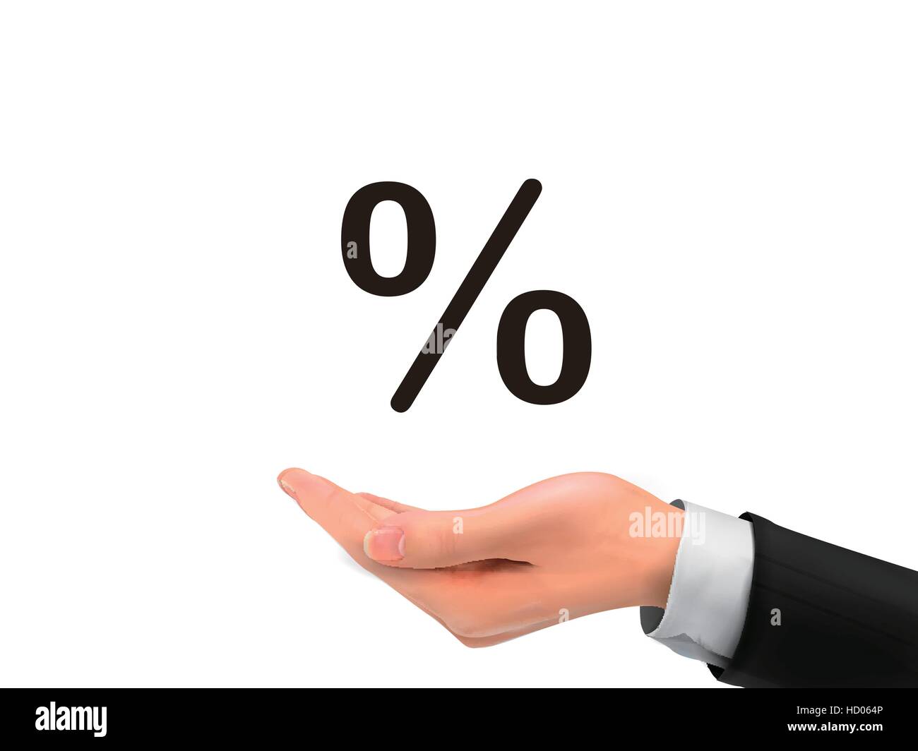 percent icon holding by realistic hand over white background Stock ...