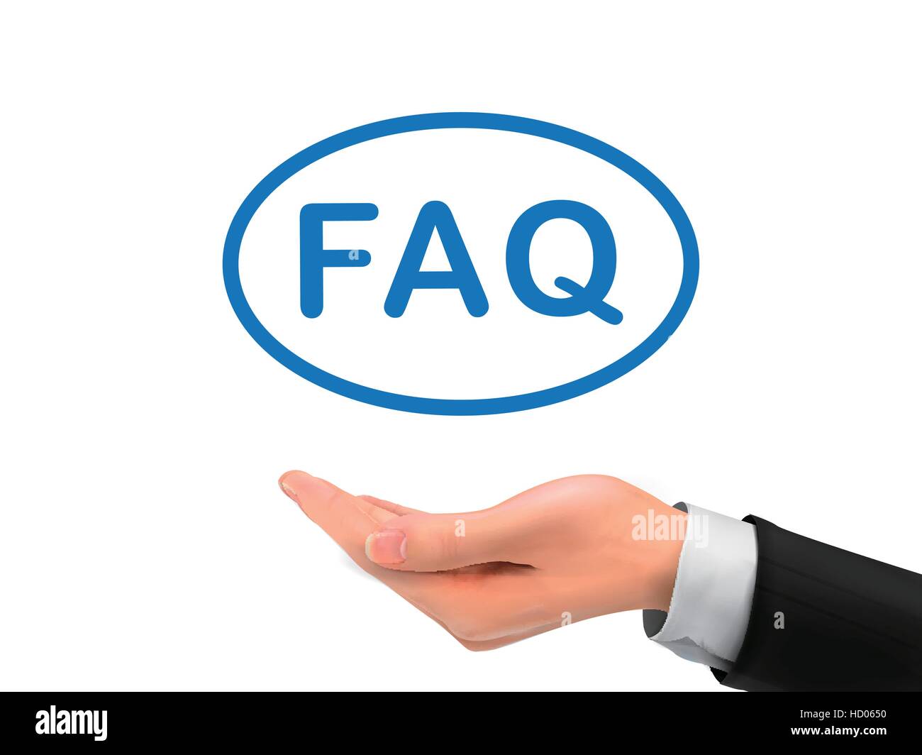 FAQ word holding by realistic hand over white background Stock Vector ...