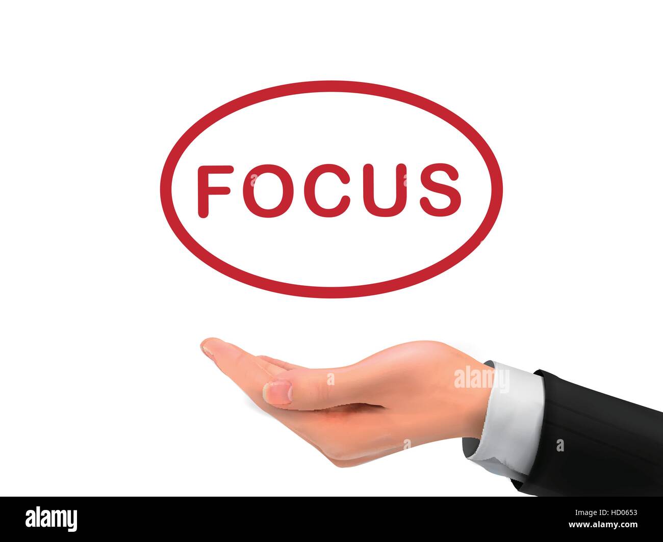 focus word holding by realistic hand over white background Stock Vector ...