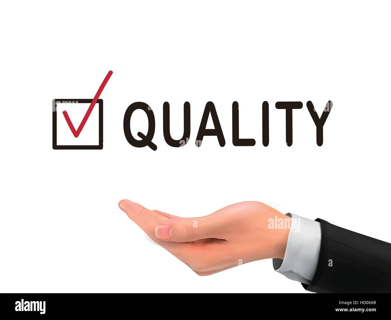 quality word holding by realistic hand over white background Stock ...