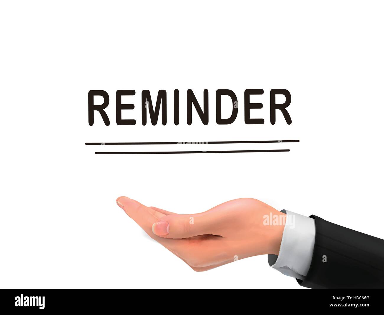 reminder word holding by realistic hand over white background Stock ...