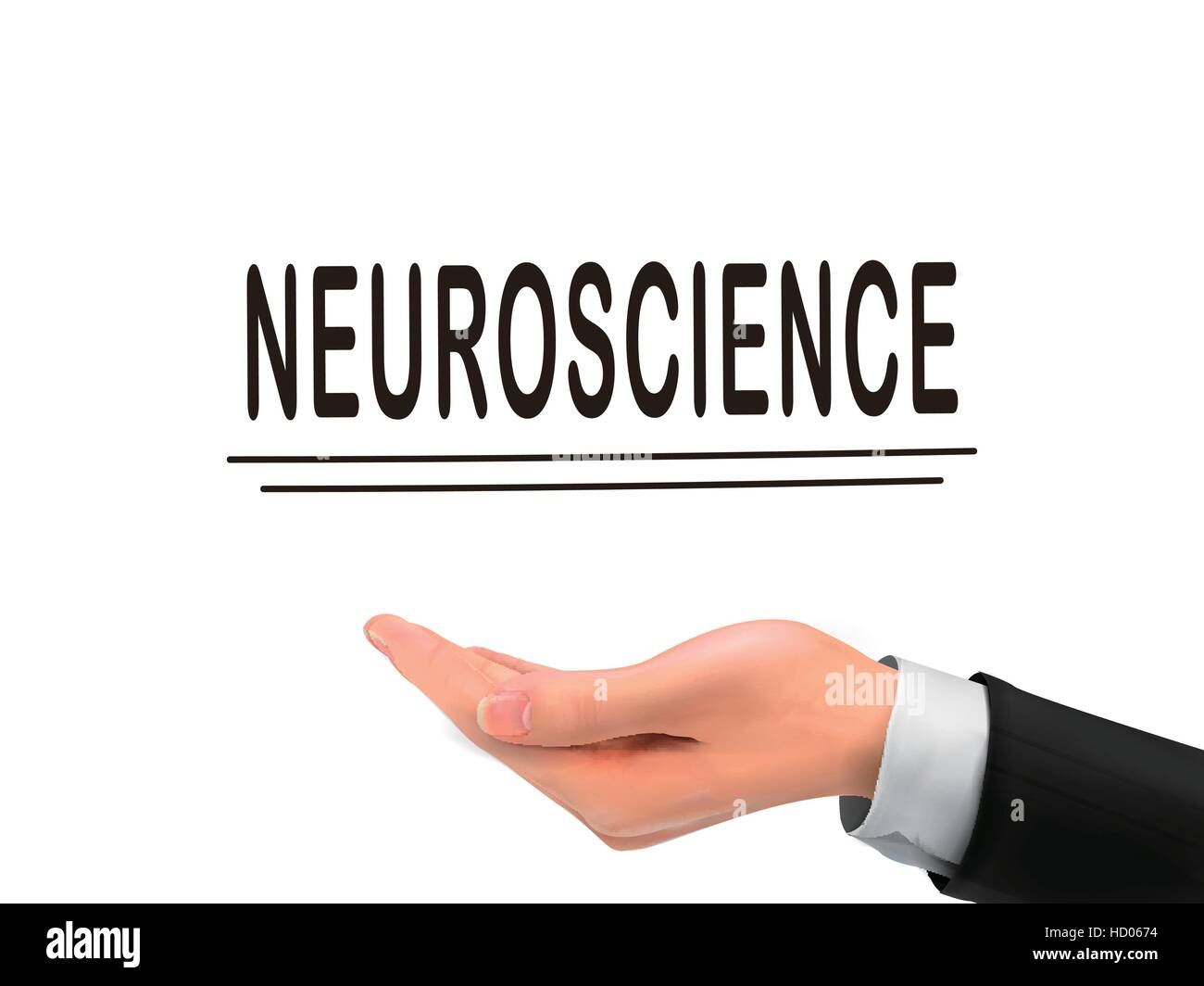 neuroscience word holding by realistic hand over white background Stock ...