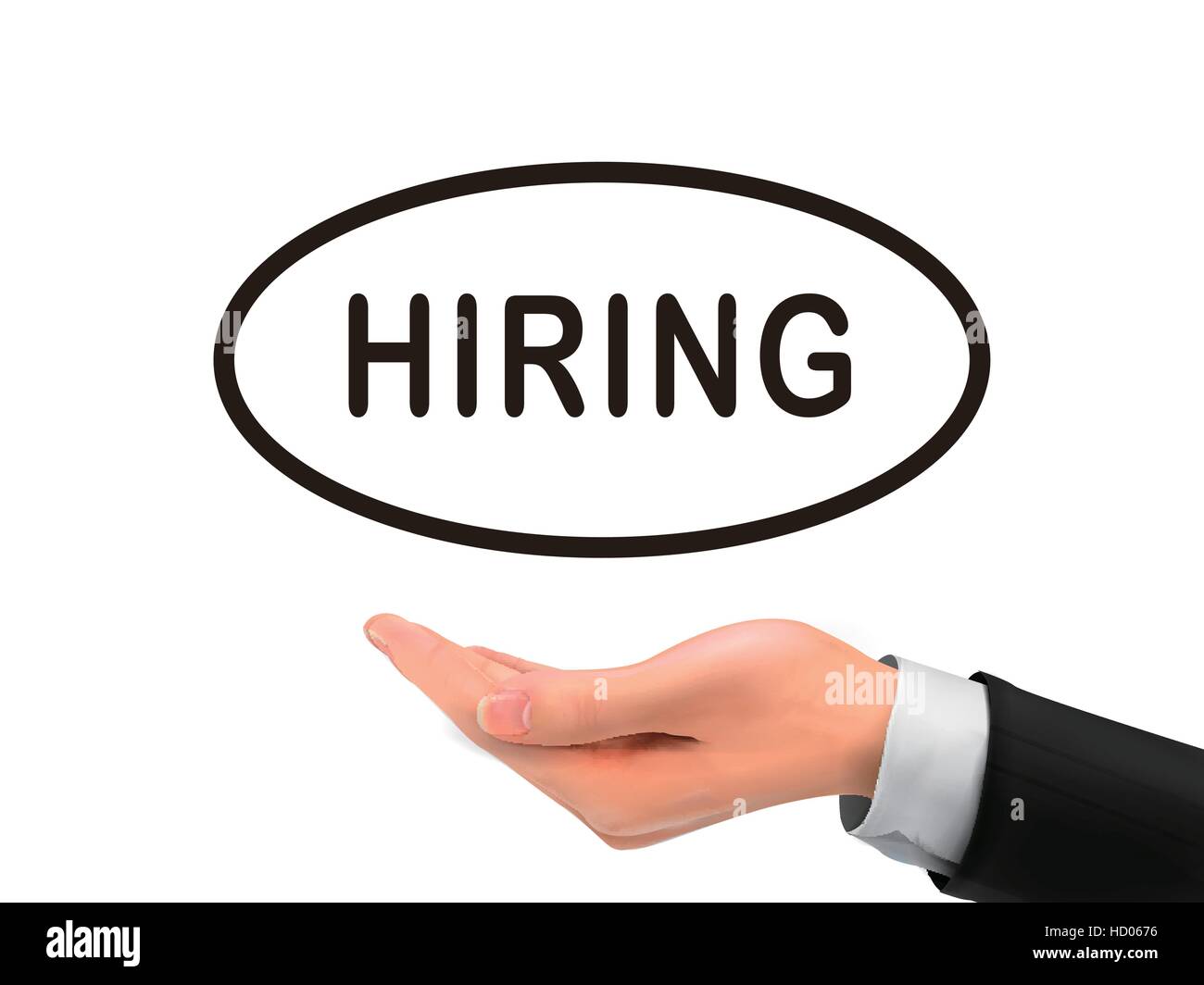 hiring word holding by realistic hand over white background Stock ...
