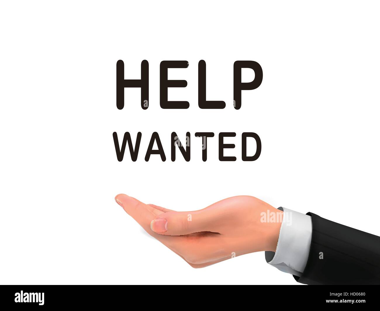 help wanted words holding by realistic hand over white background Stock ...