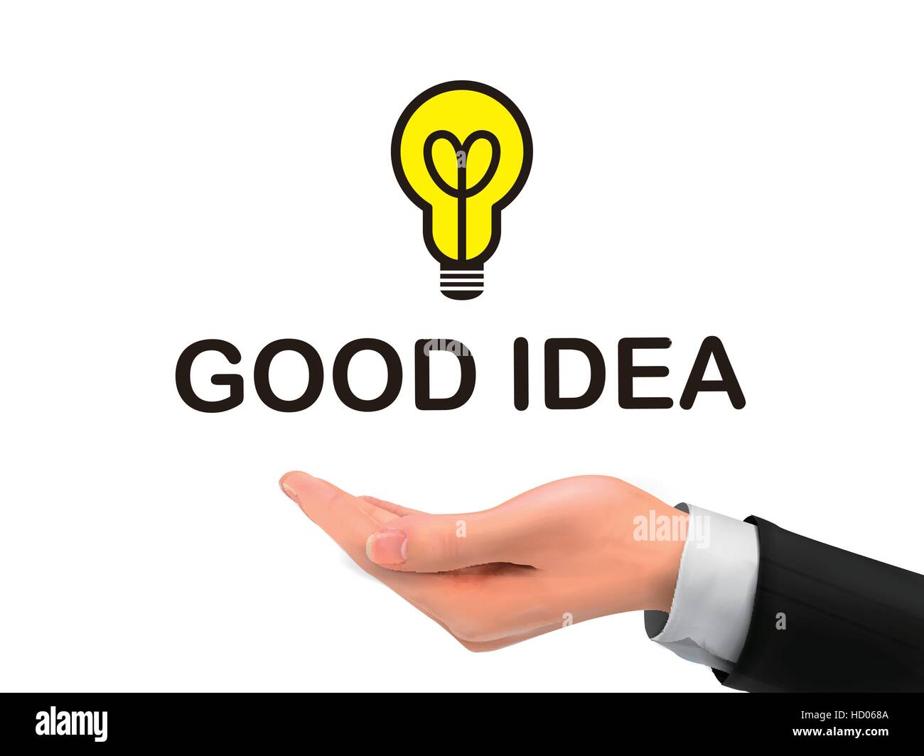 good idea words holding by realistic hand over white background Stock ...