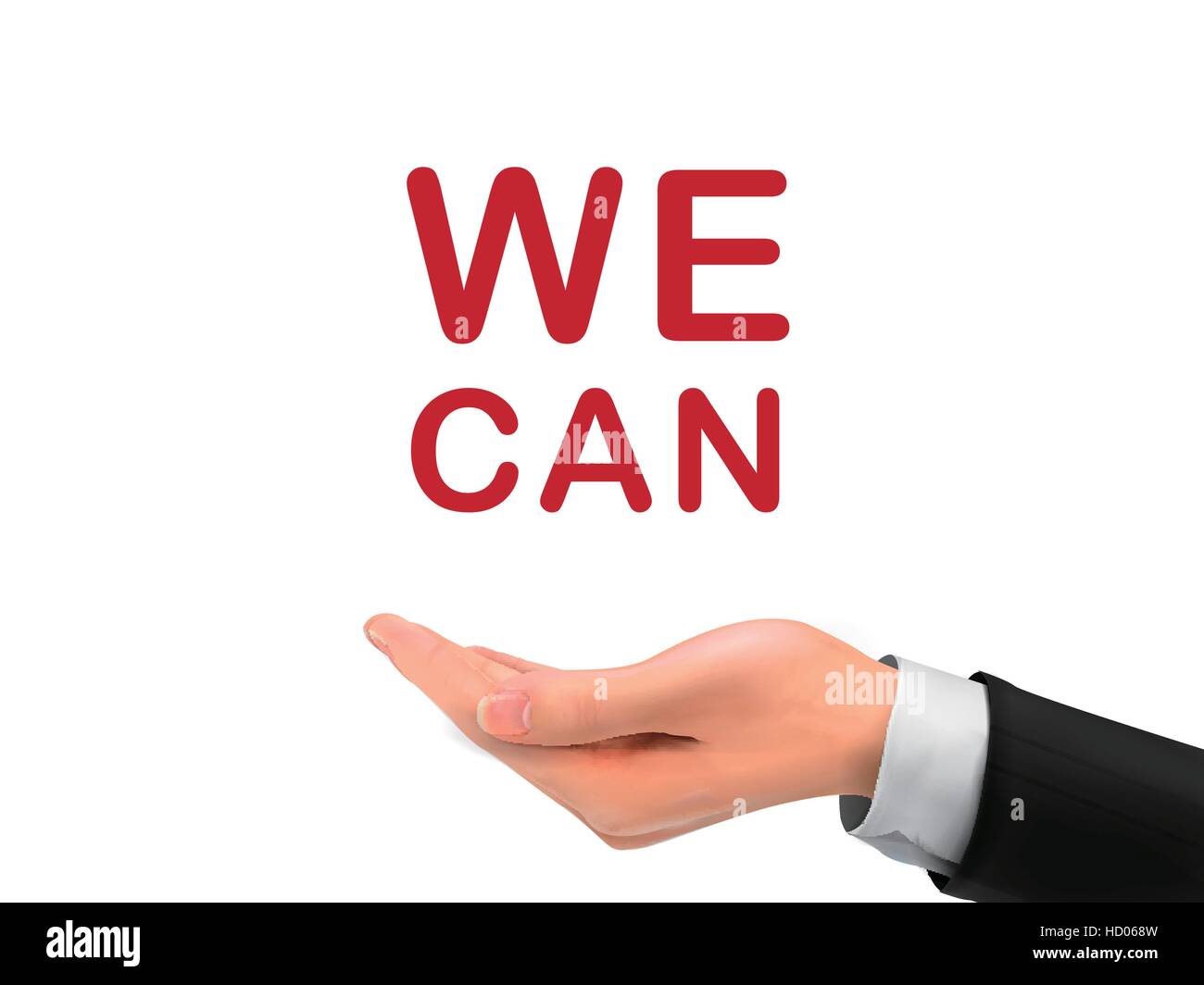we can words holding by realistic hand over white background Stock ...