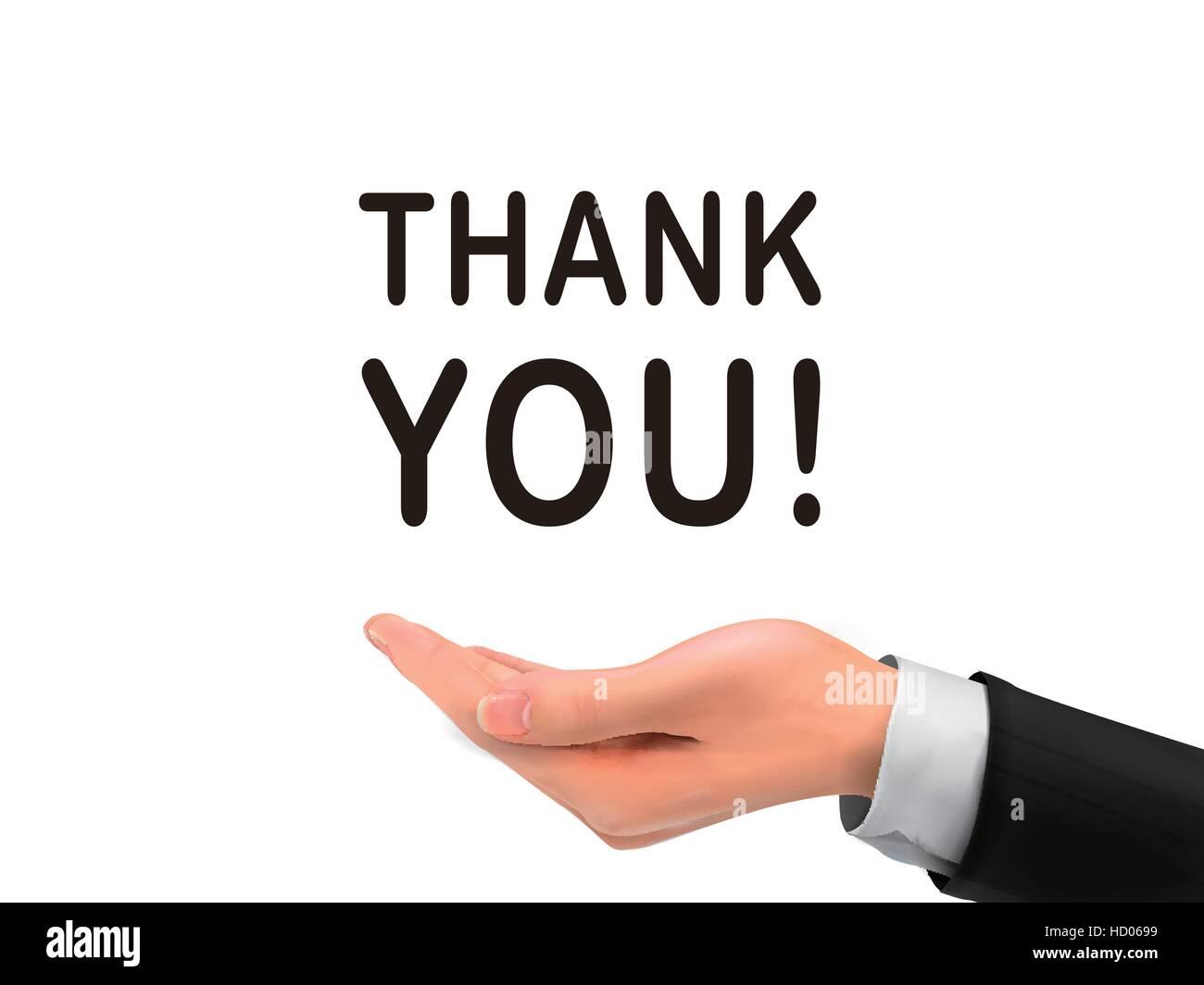 thank you words holding by realistic hand over white background Stock ...