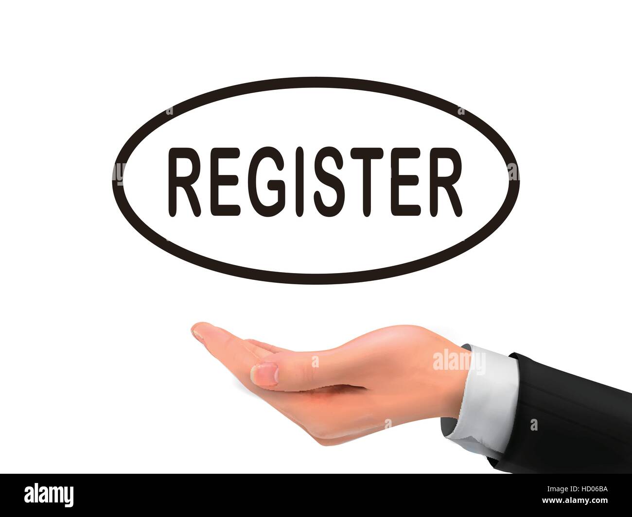 register word holding by realistic hand over white background Stock ...