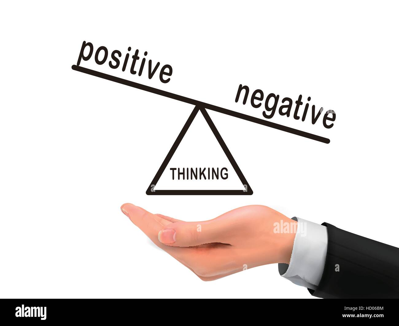 thinking negative holding by realistic hand over white background Stock ...