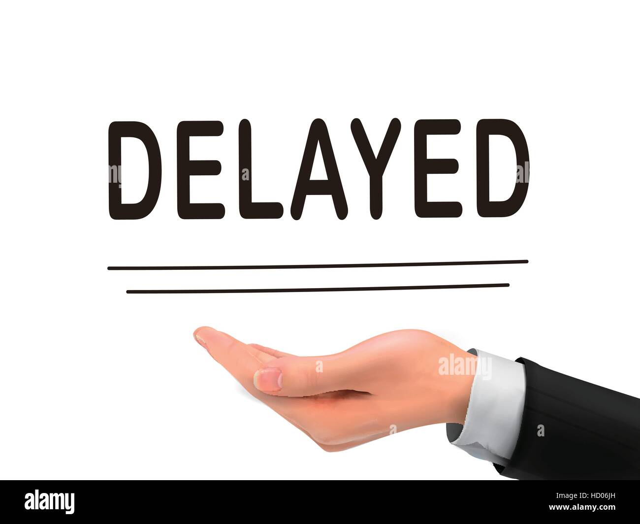 delayed word holding by realistic hand over white background Stock ...