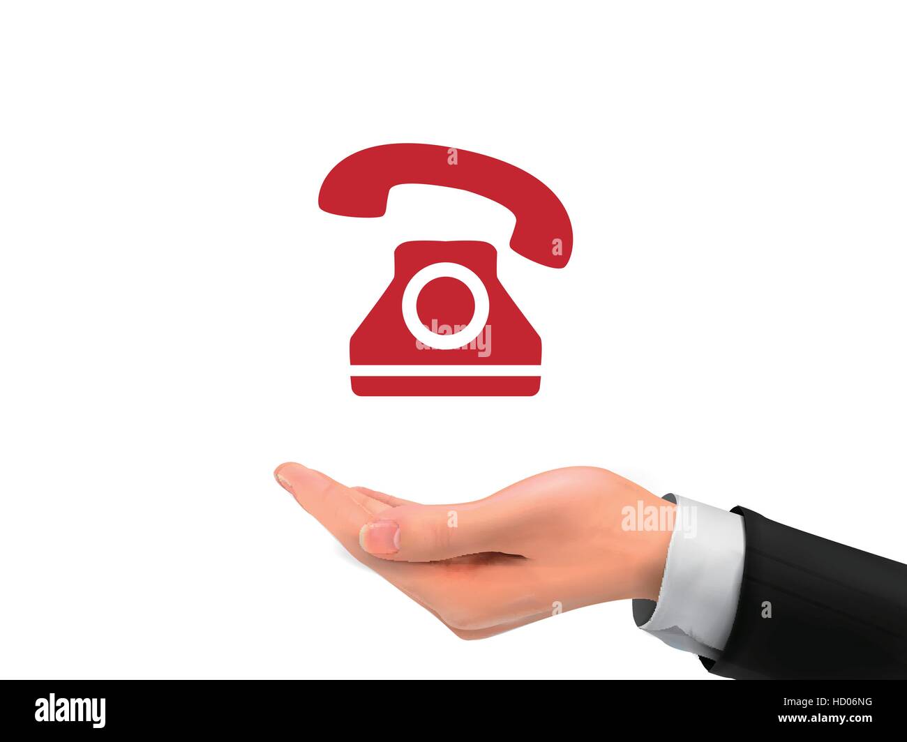 phone icon holding by realistic hand over white background Stock Vector ...