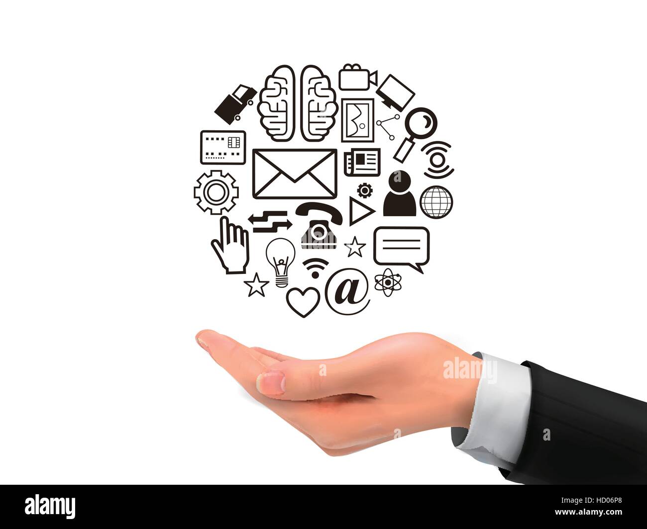 media concept holding by realistic hand over white background Stock ...
