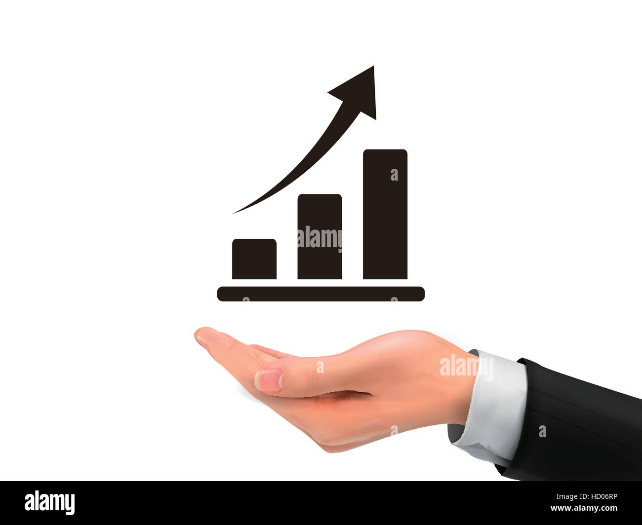 growing graph holding by realistic hand over white background Stock ...