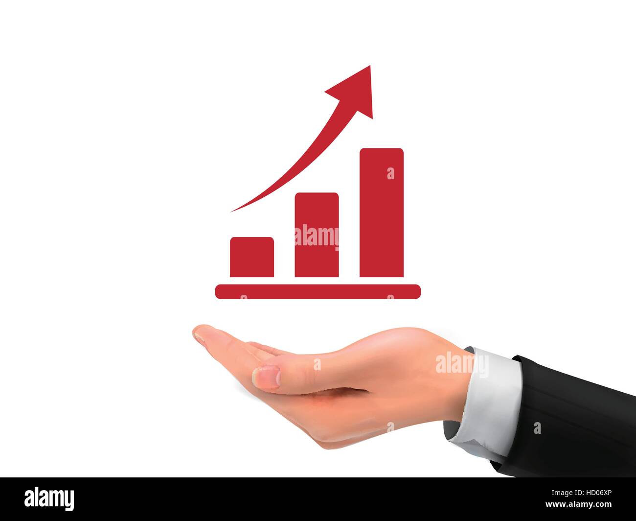 growing graph holding by realistic hand over white background Stock ...