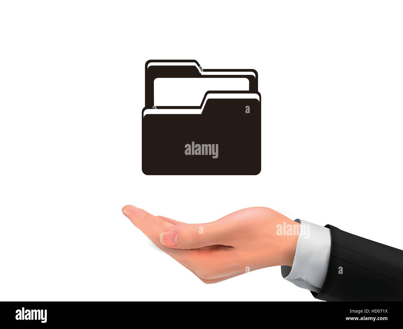 folder icon holding by realistic hand over white background Stock ...
