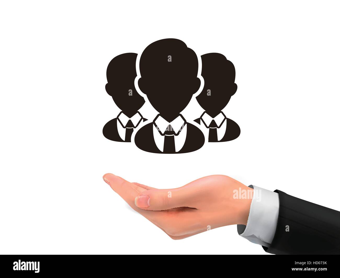 service team holding by realistic hand over white background Stock ...