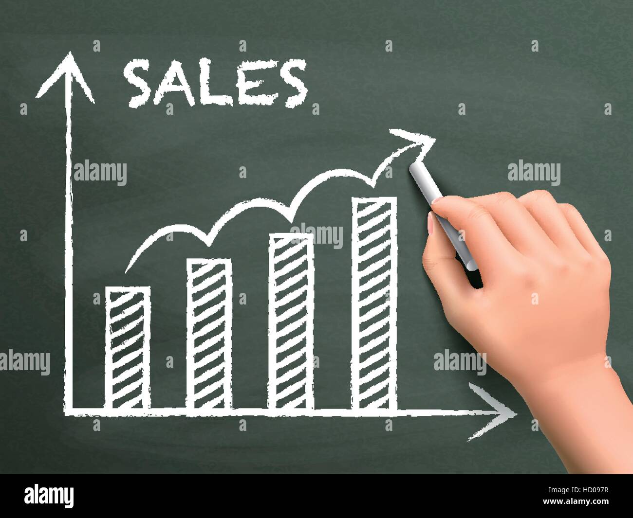 Sales Growth Graph Drawn By Hand Isolated On Blackboard Stock Vector
