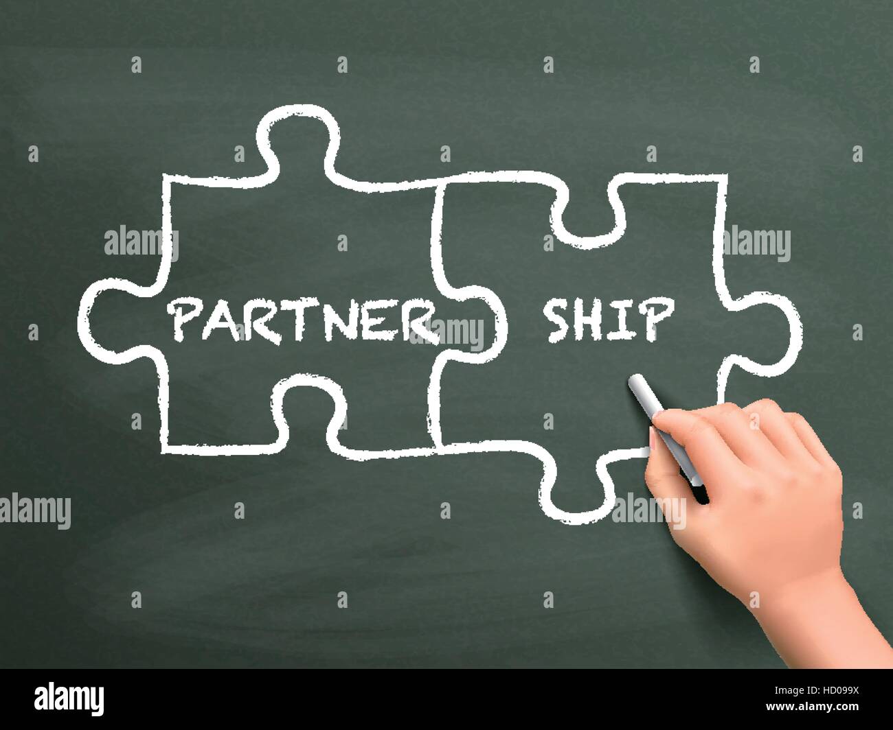 partnership puzzle concept drawn by hand isolated on blackboard Stock ...
