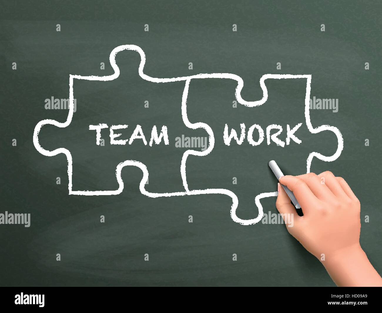 teamwork puzzle concept drawn by hand isolated on blackboard Stock ...