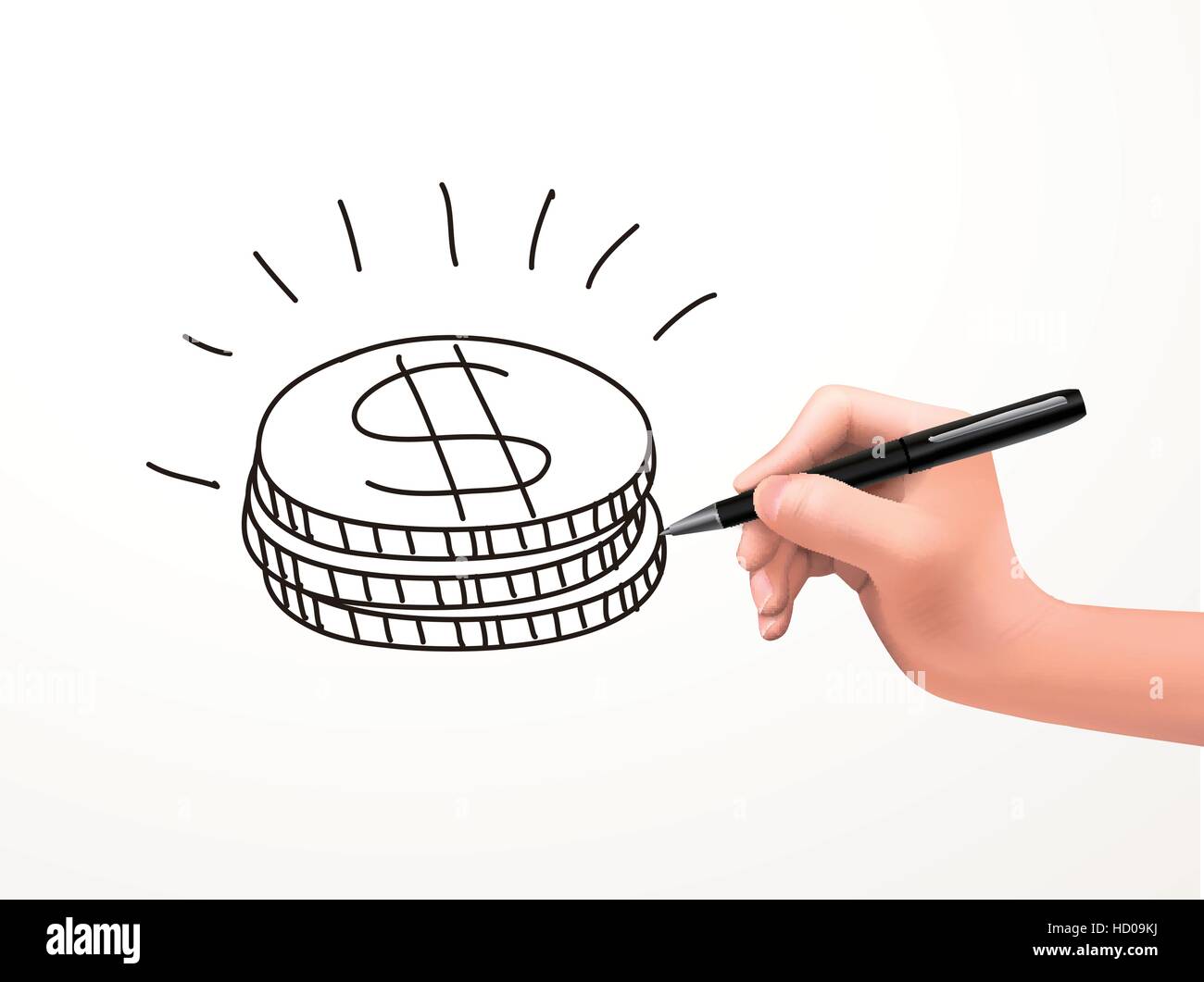 coins icon drawn by human hand over white background Stock Vector Image ...