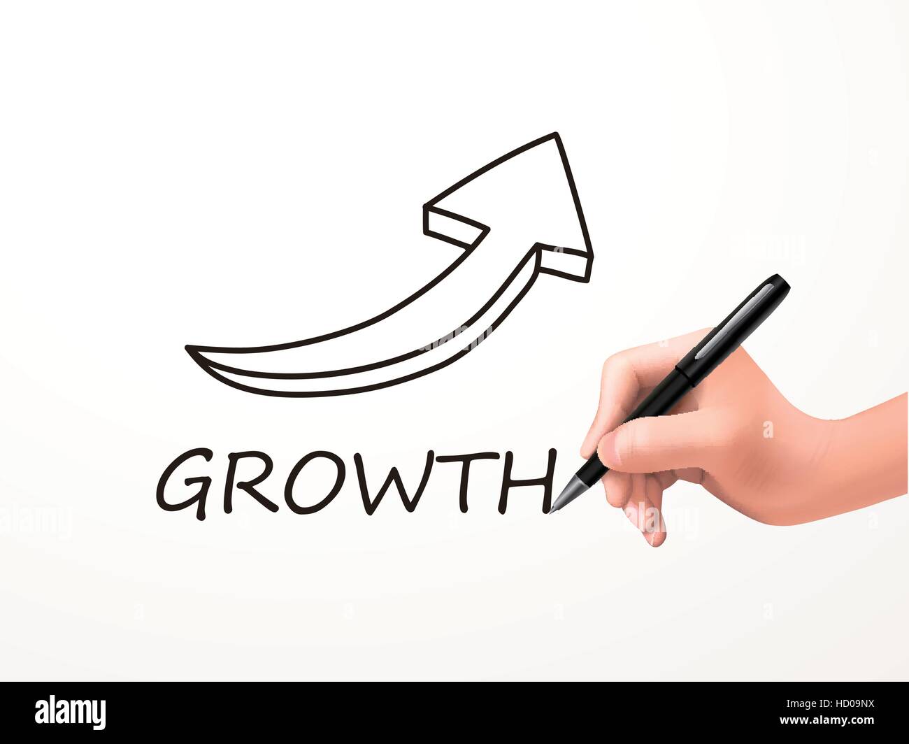 growth word and arrow drawn by human hand over white background Stock ...