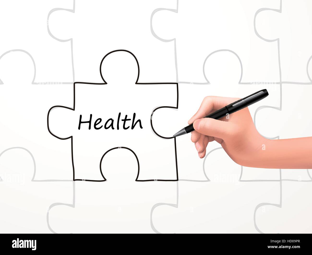 health word and puzzle drawn by human hand over white background Stock ...