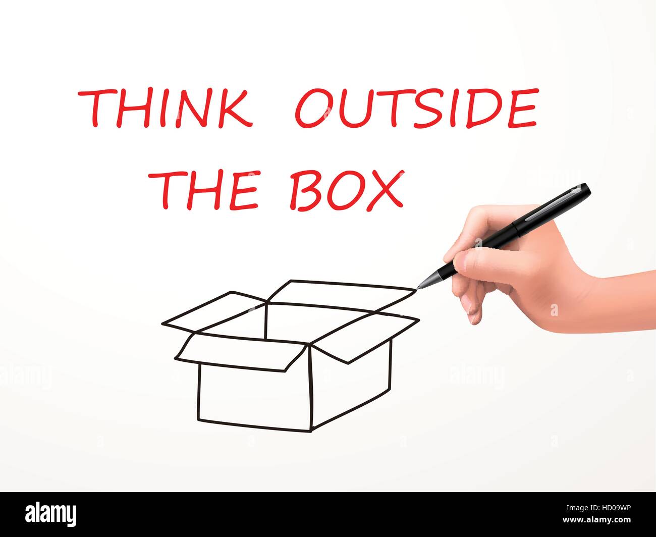 think outside the box drawn by human hand over white background Stock ...