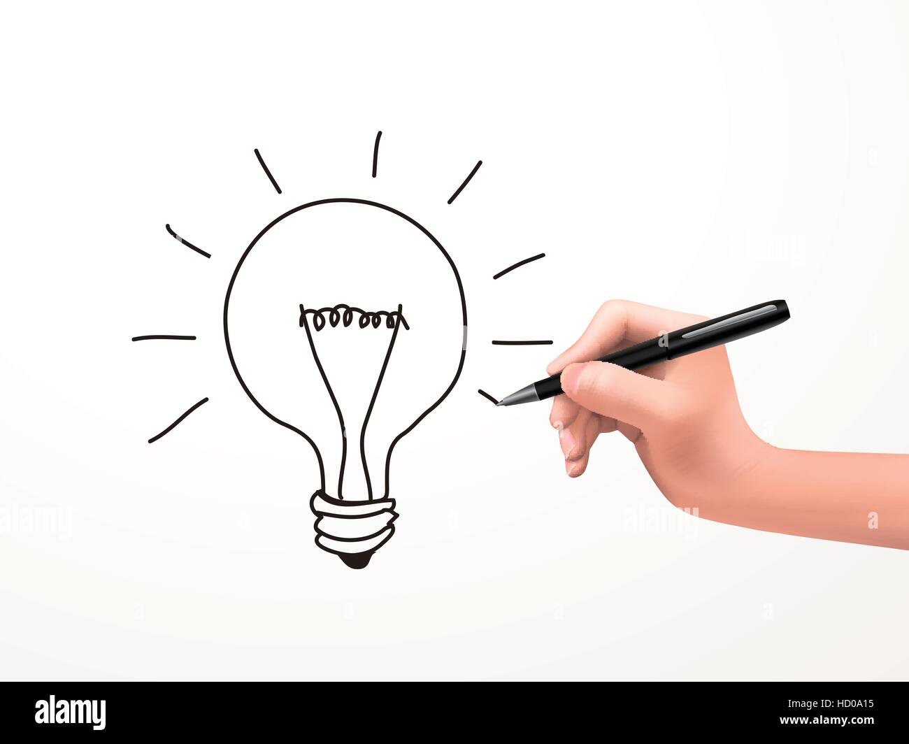 light bulb drawn by human hand over white background Stock Vector Image ...