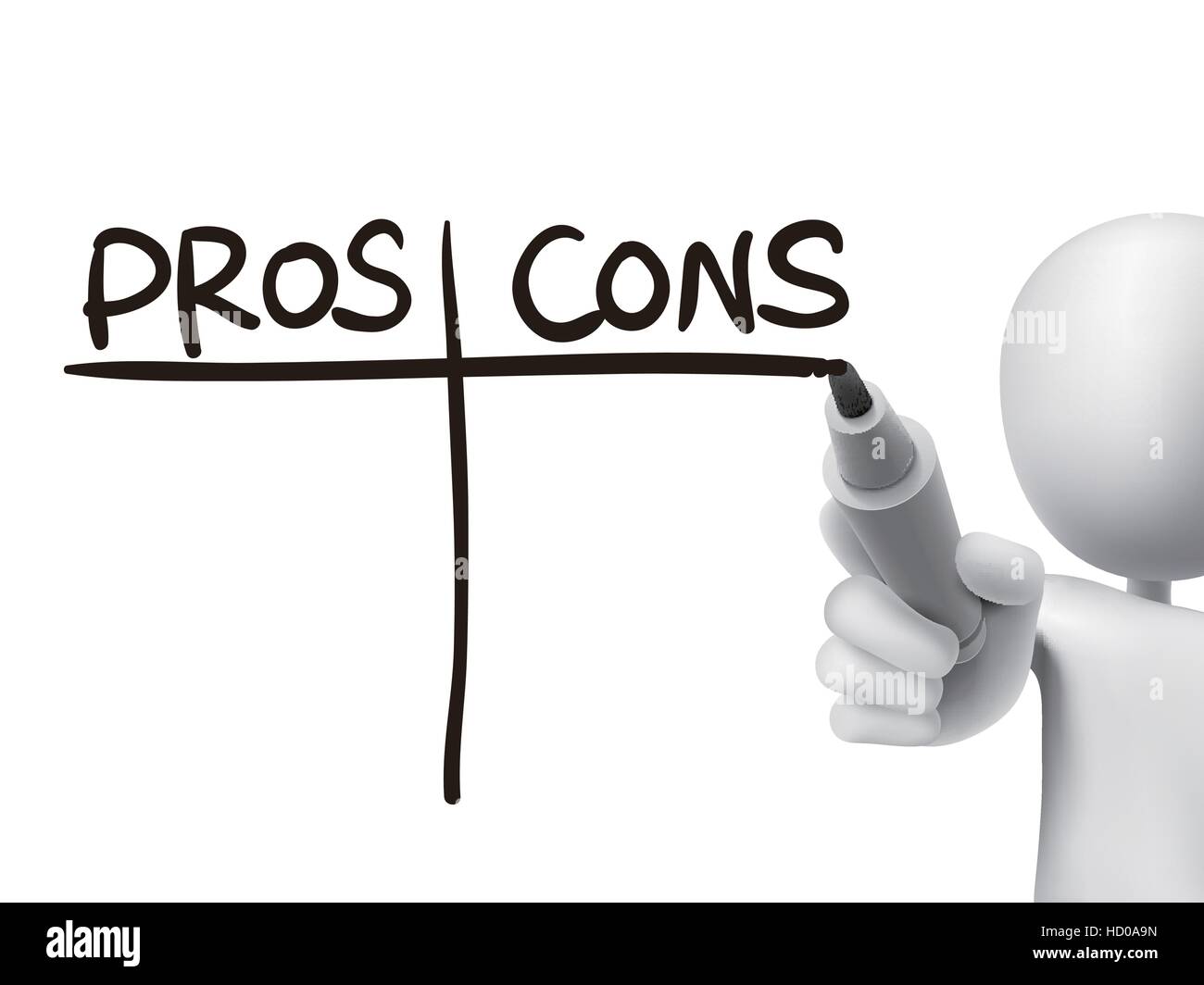 pros and cons words written by 3d man over transparent board Stock ...