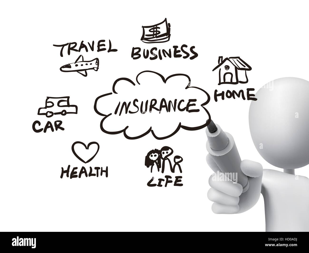 presentation of insurance drawn by 3d man over transparent board Stock ...