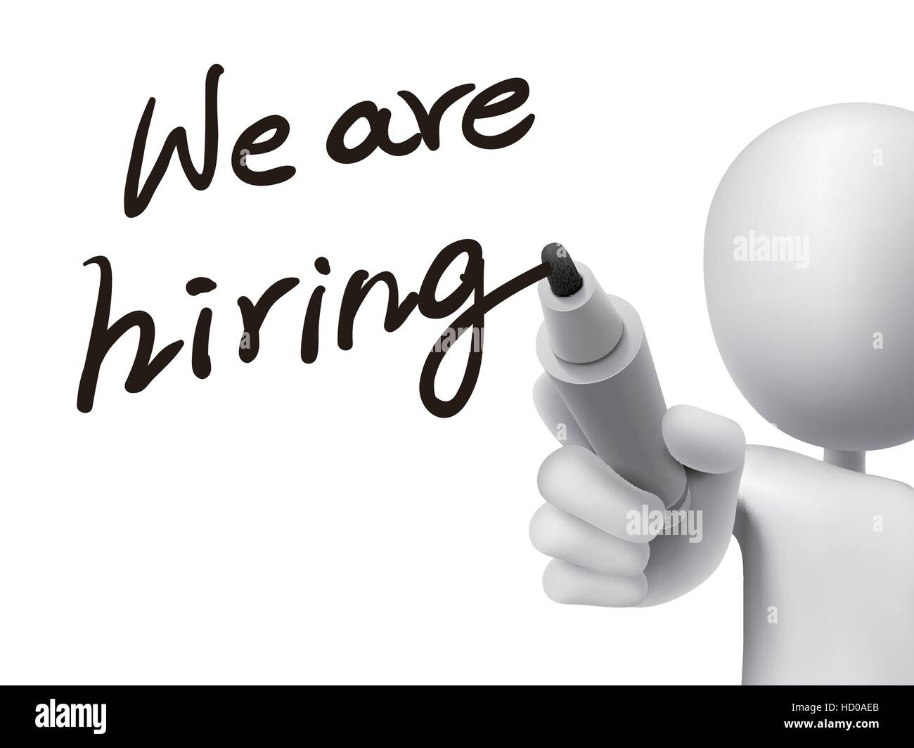 we are hiring words written by 3d man over transparent board Stock ...