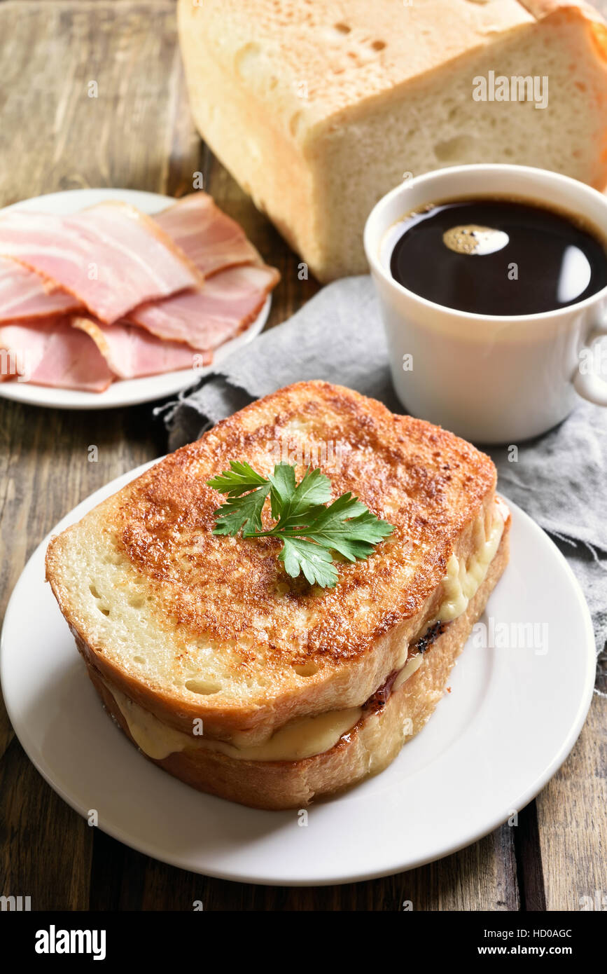 Toast sandwich with cheese and cup of coffee, country style Stock Photo ...