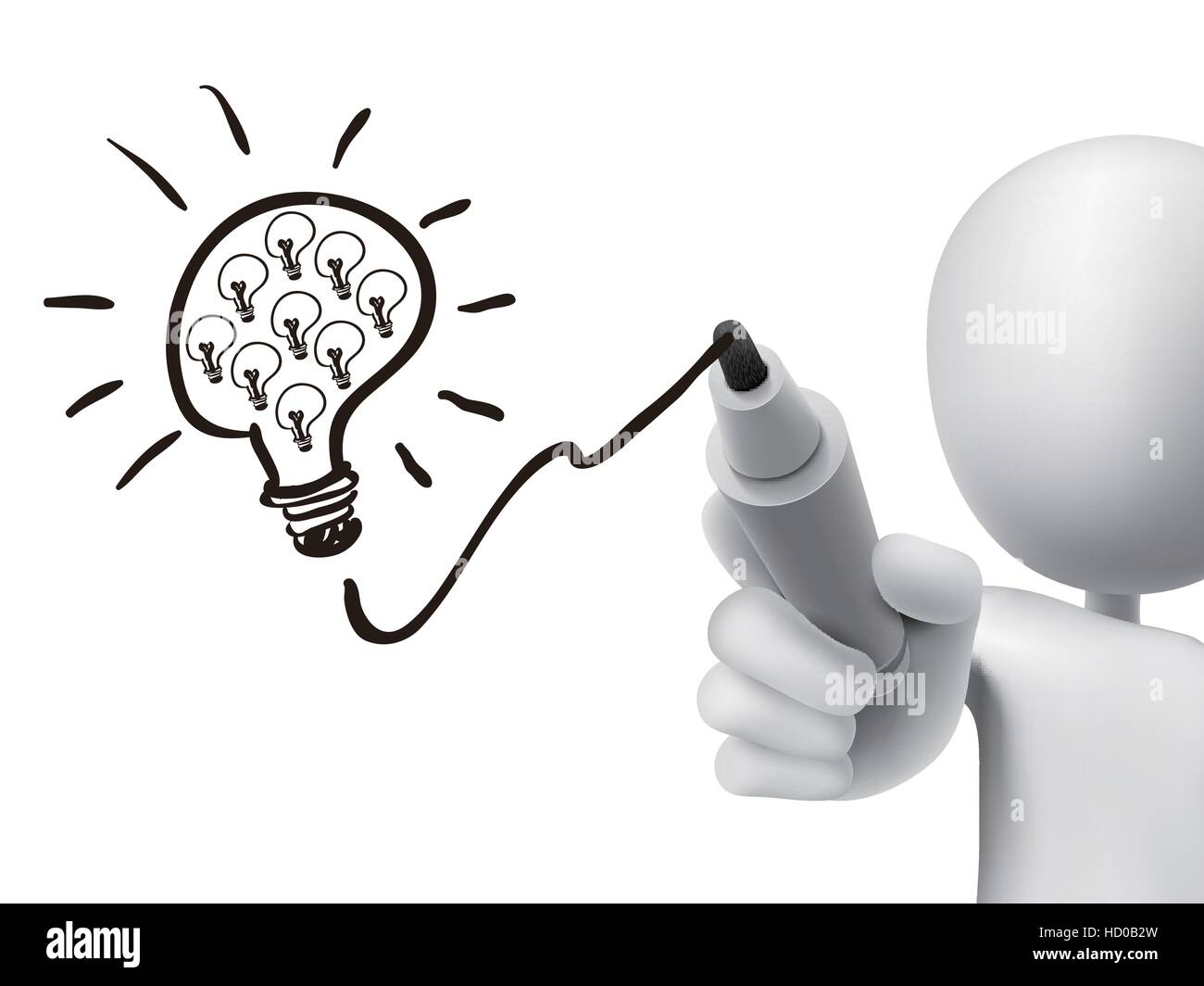 light bulb drawn by 3d man over transparent board Stock Vector Image ...