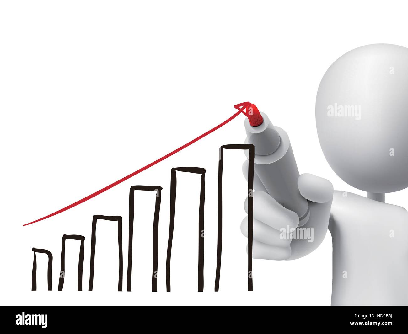 growing graph drawn by 3d man over transparent board Stock Vector Image ...