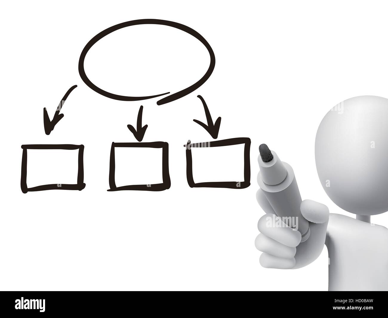 blank flow chart drawn by 3d man over transparent board Stock Vector ...
