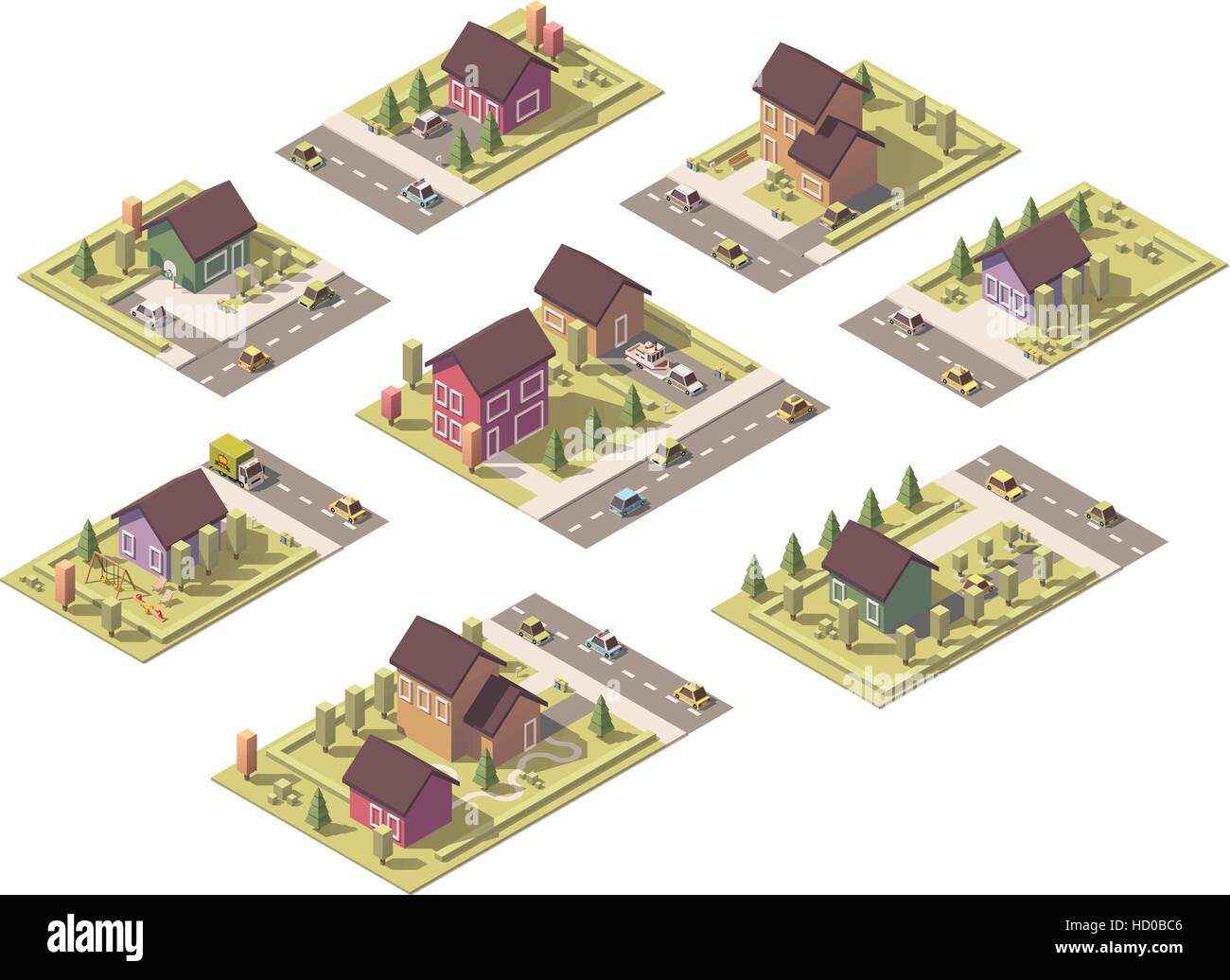 Vector isometric low poly suburban buildings Stock Vector Image & Art ...