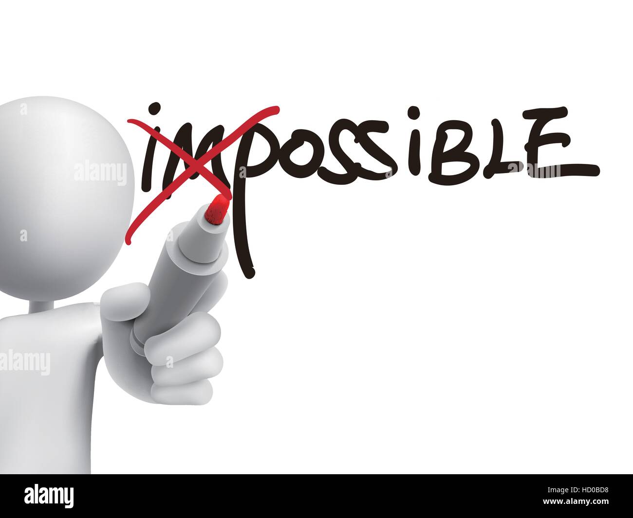3d man turning the word impossible into possible over transparent board ...