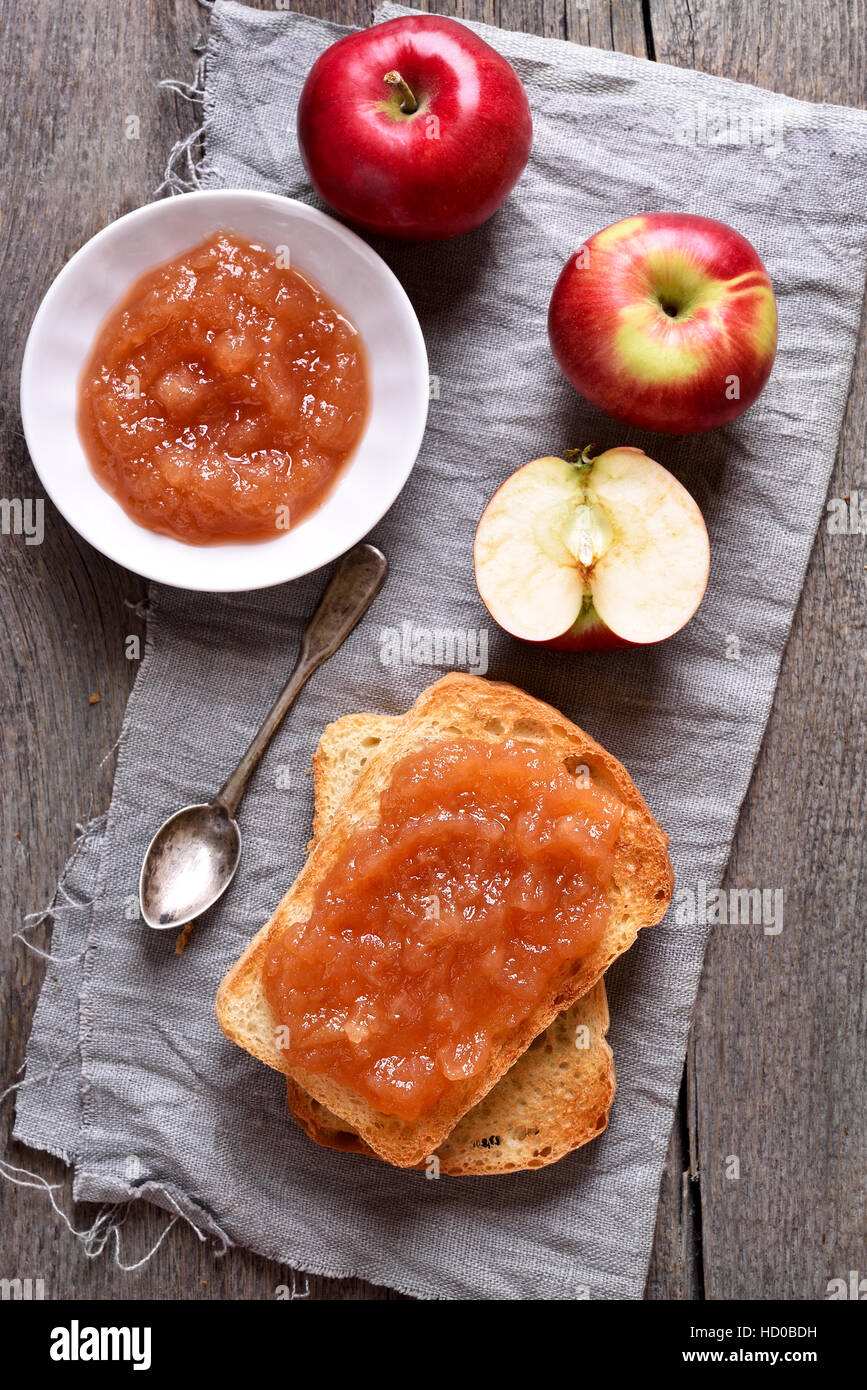 Sweet sandwich, apple jam on toast bread, top view Stock Photo - Alamy