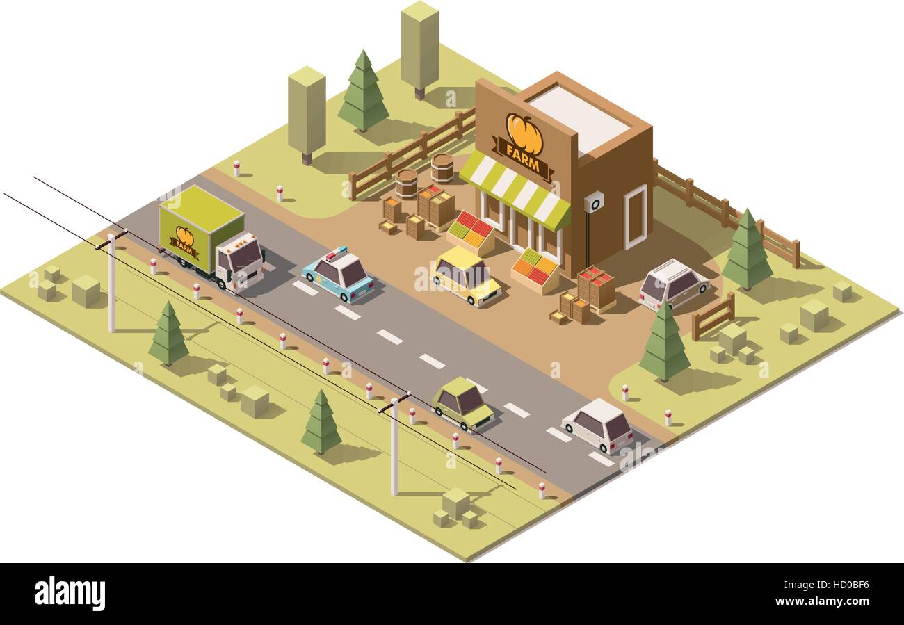 Vector isometric low poly farmers food store Stock Vector Image & Art ...