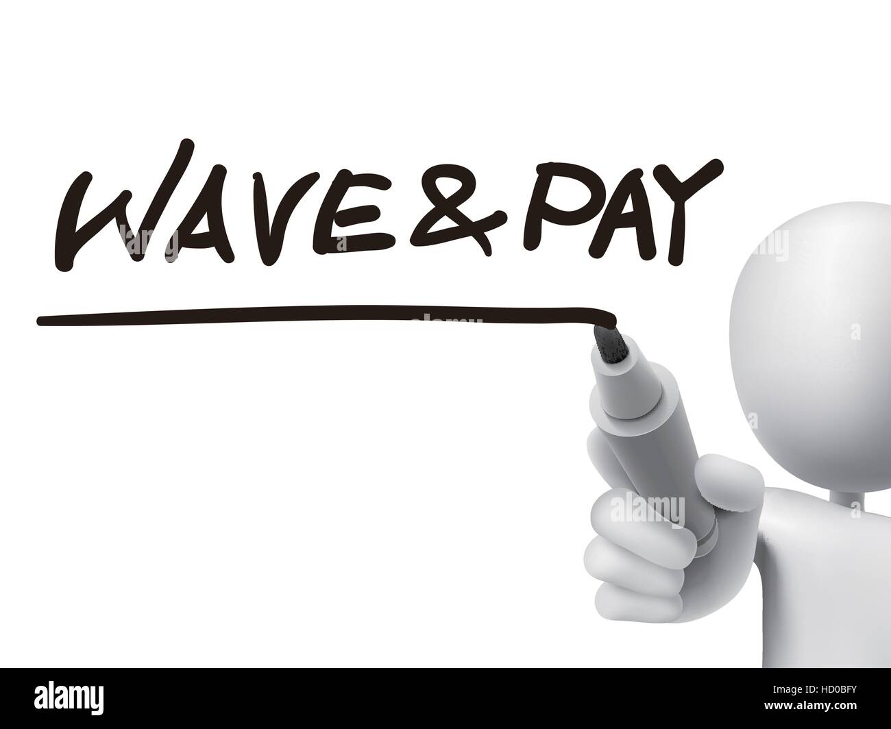 wave and pay words written by 3d man over transparent board Stock ...