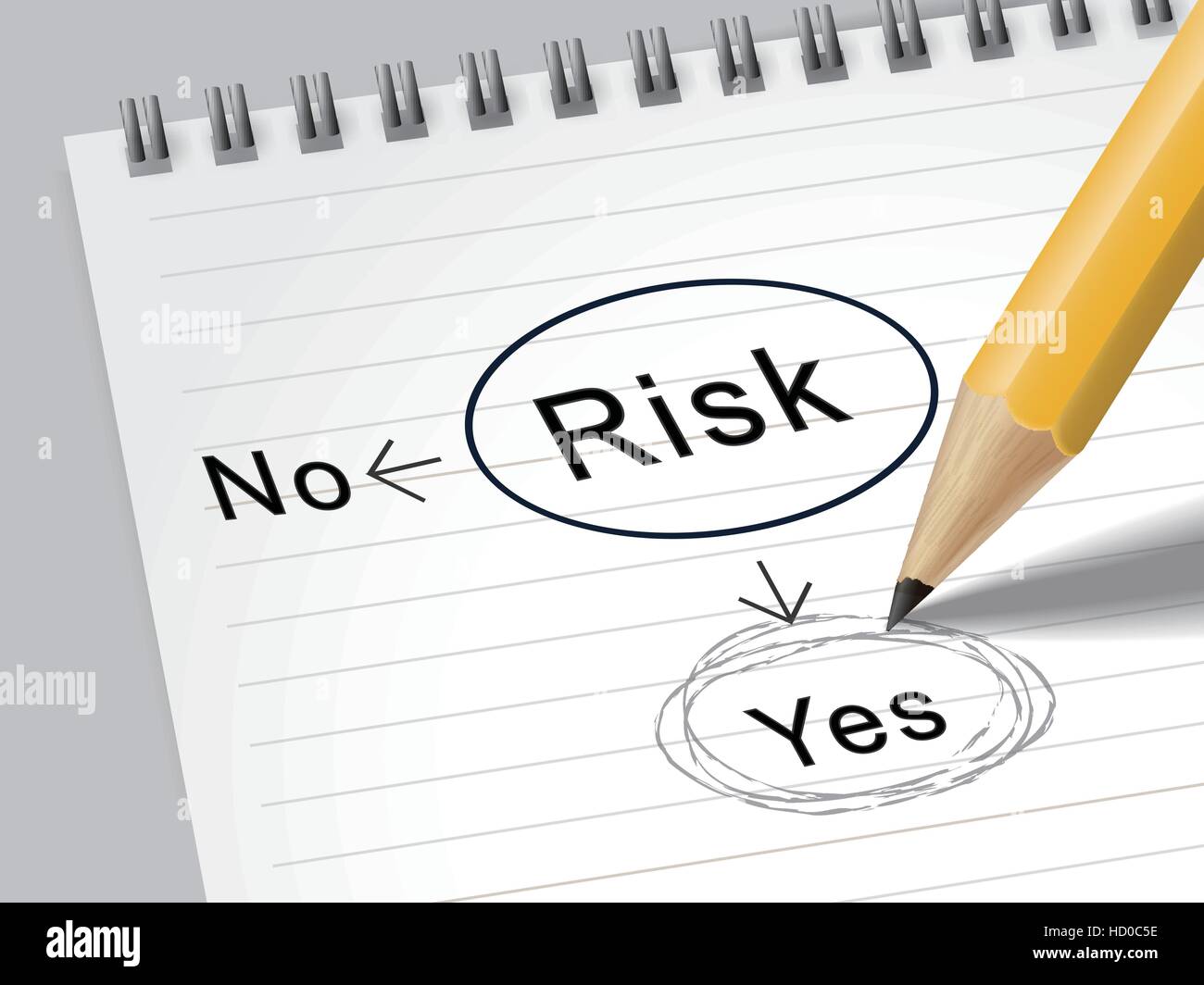 risk word circle marked by pencil over notebook Stock Vector Image ...