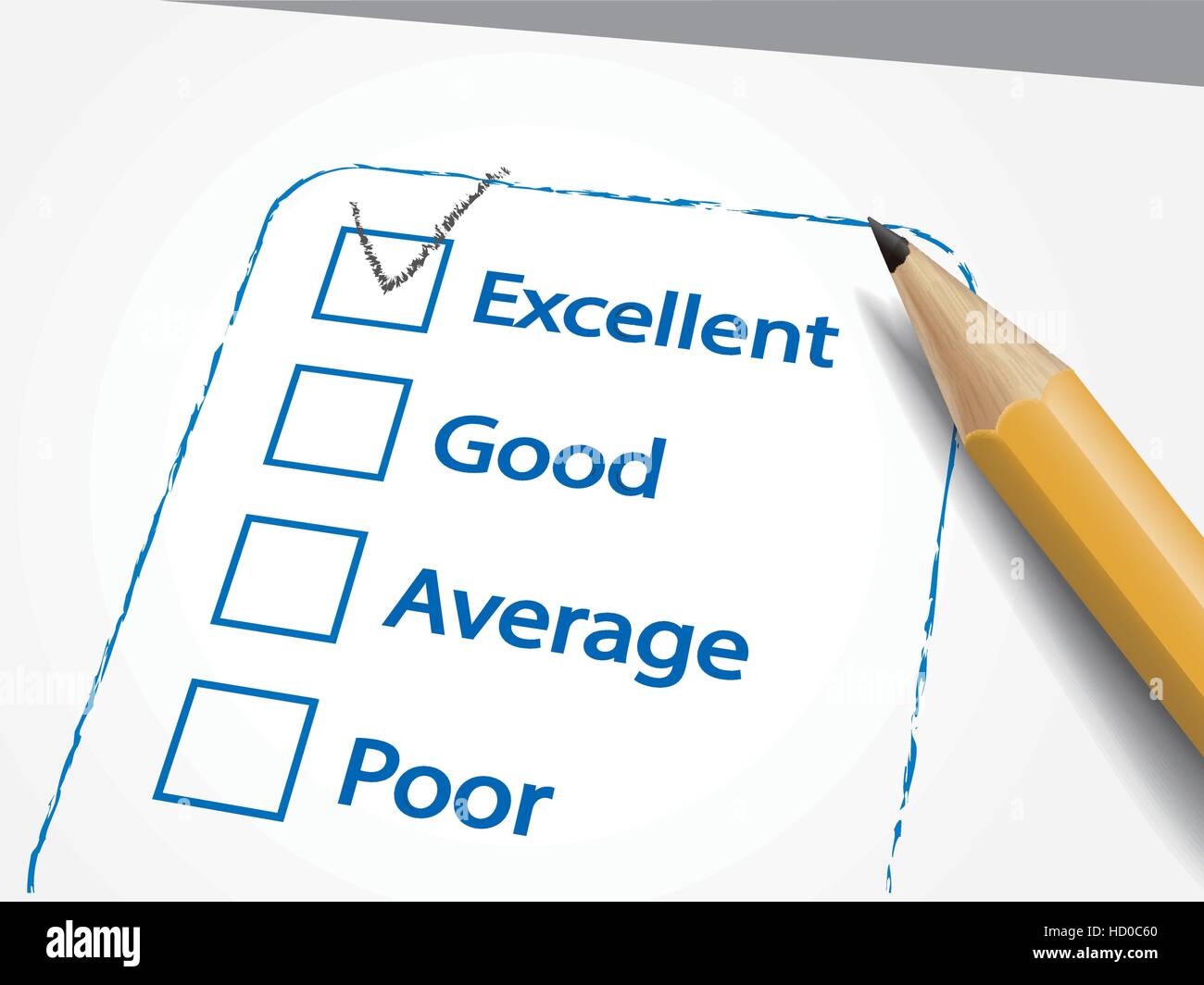 tick placed in excellent check box with pencil over quality survey ...