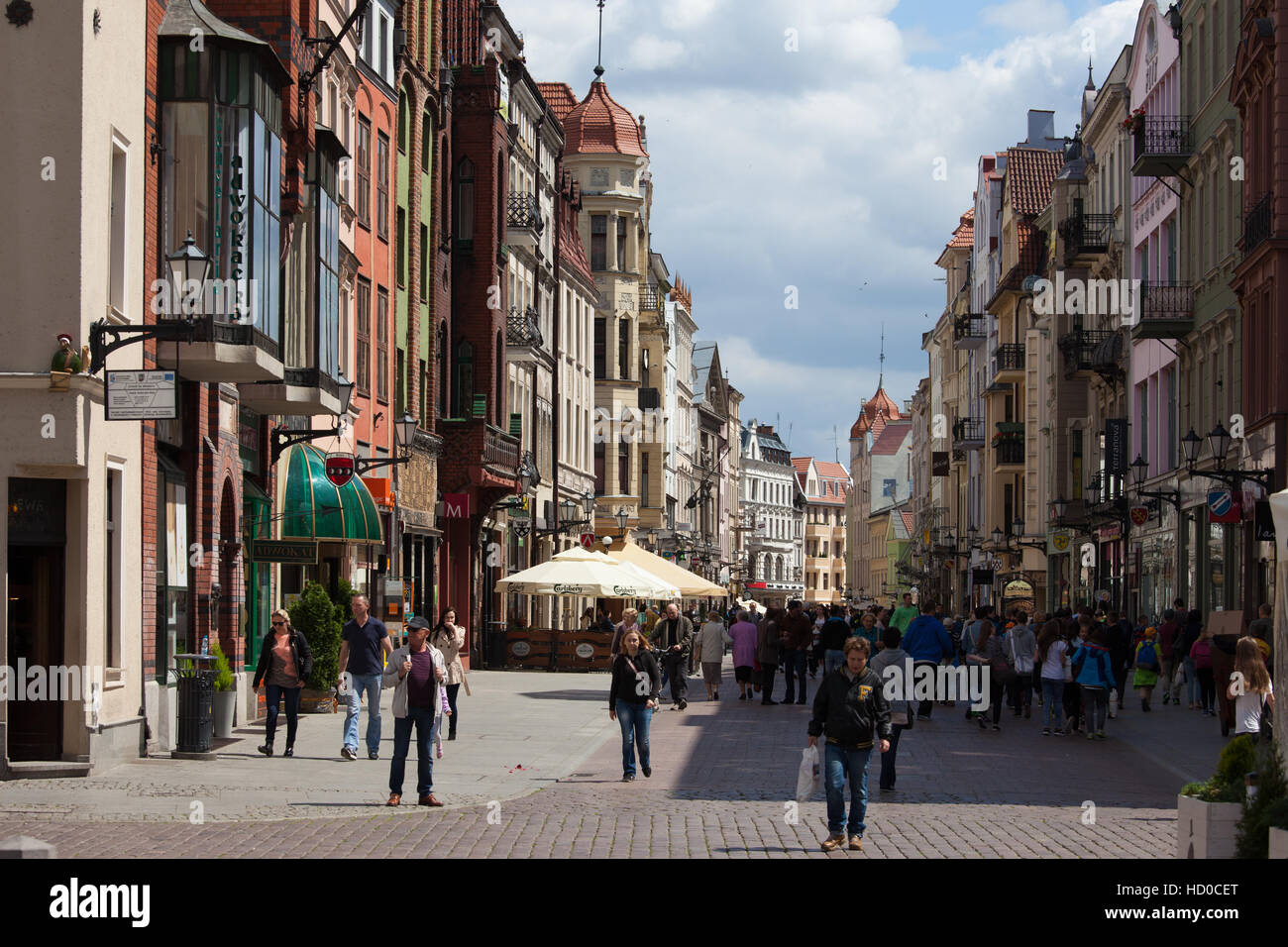 Szeroka Street in city of Torun, Poland, main promenade in the Old Town ...