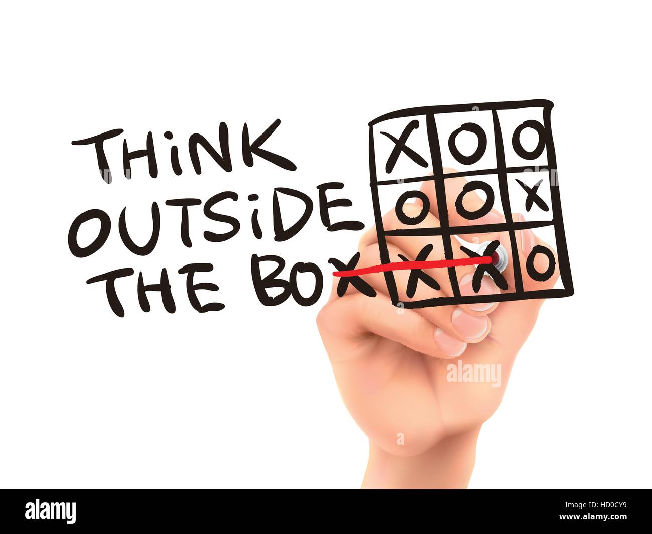 think outside the box written by hand on a transparent board Stock ...